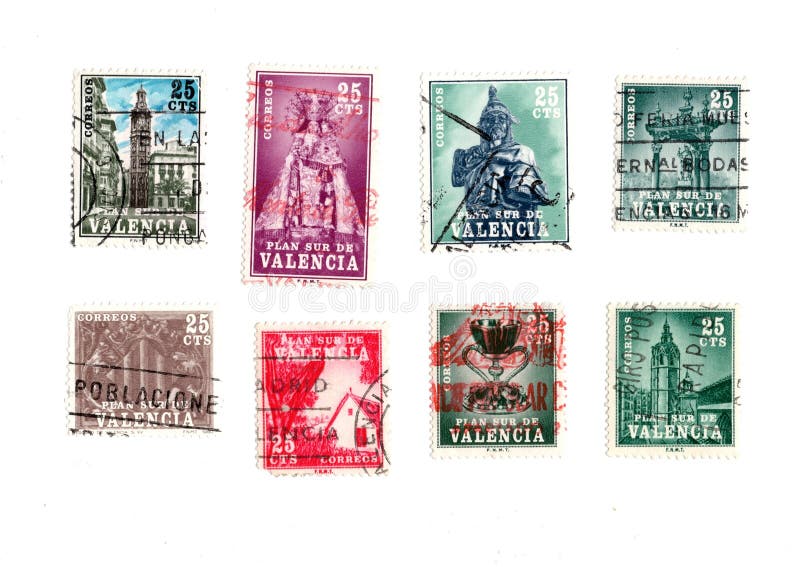 A Set of Valencia Postage Stamps from Spain. Editorial Image - Image of ...