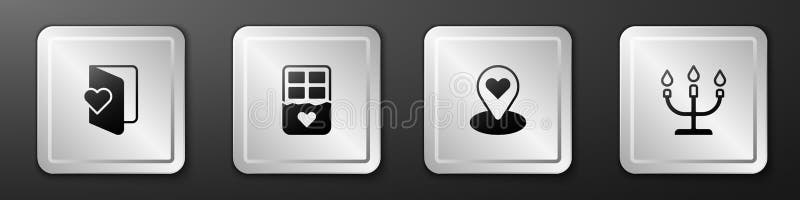 Set Valentines Day Flyer, Chocolate Bar, Location with Heart and ...