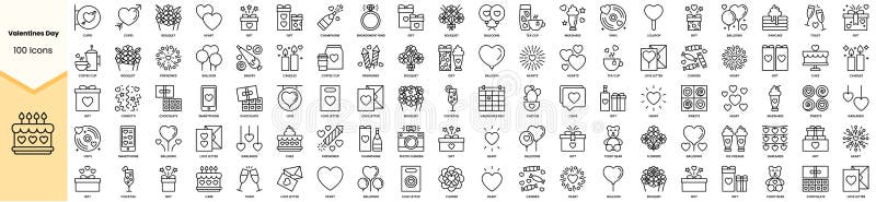 Set of Valentines Day Icons. Simple Line Art Style Icons Pack Stock ...