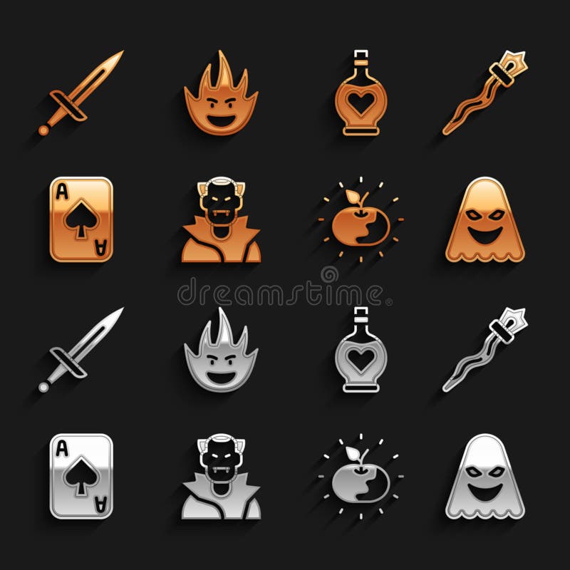 Set Vampire, Magic Staff, Ghost, Poison Apple, Playing Cards, Bottle ...