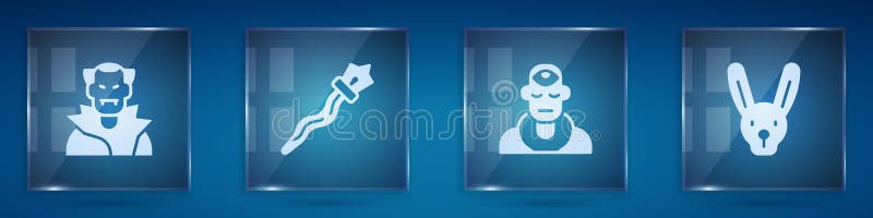 Set Vampire, Magic Staff, Wizard Warlock and Rabbit with Ears. Square ...