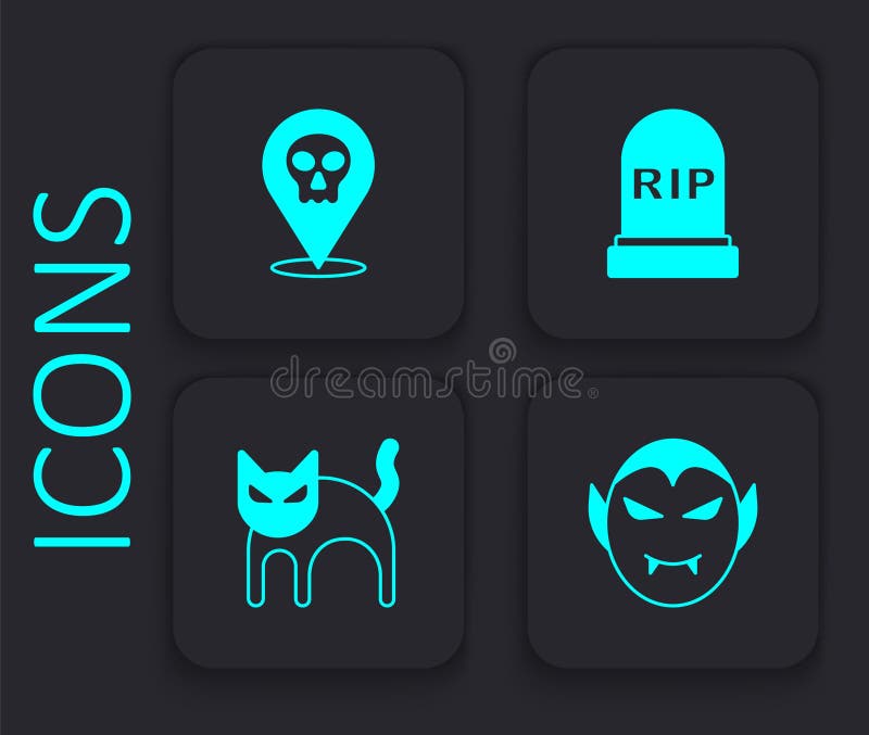 Set Vampire, Skull, Tombstone with RIP Written and Black Cat Icon ...