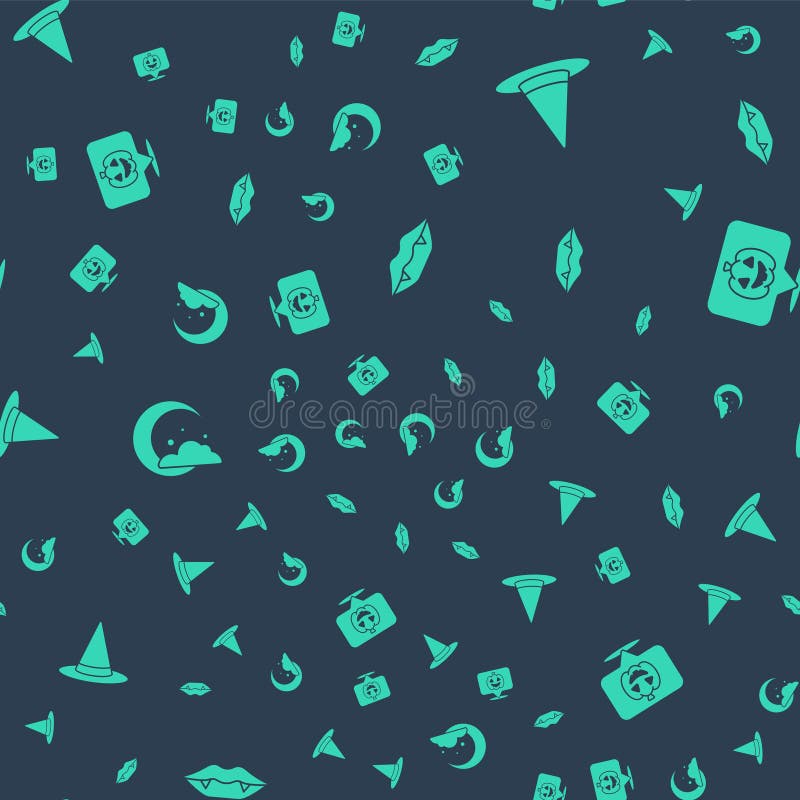 Set Vampire Teeth, Witch Hat, Moon and Stars and Pumpkin on Seamless ...