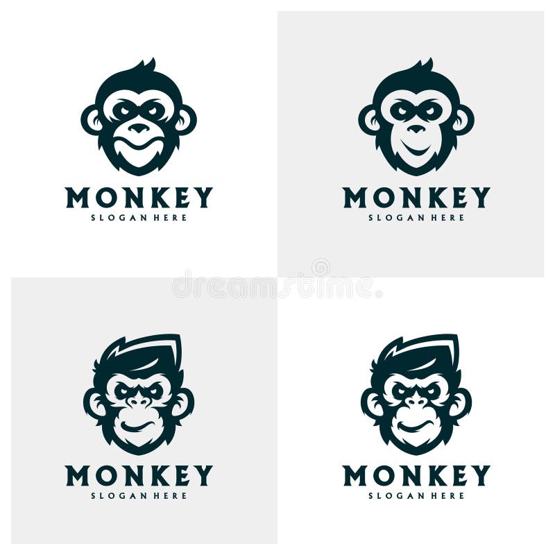 Set Van Head Monkey Mascot Logo Sjabloon Vector. Vector Van Het ...