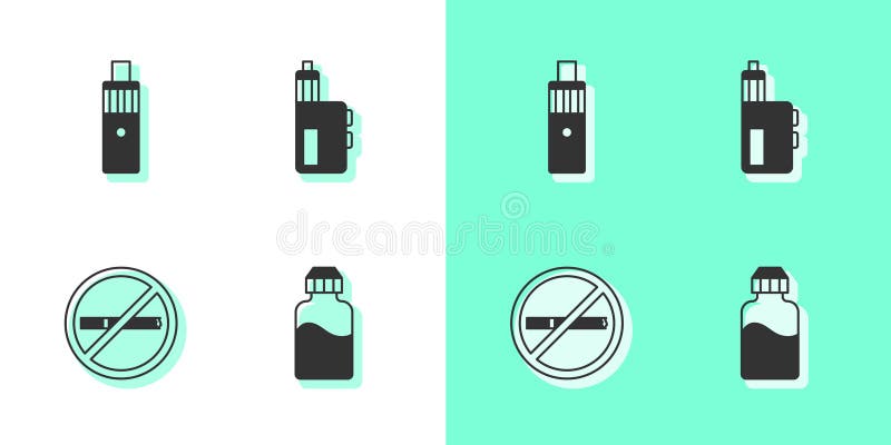 Set Vape Liquid Bottle, Mod Device, No Smoking and Icon. Vector Stock ...