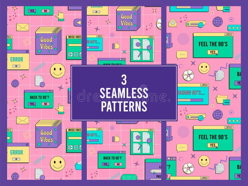 Set of Vaporwave UI and UX Elements Seamless Pattern. PC Retro Game ...