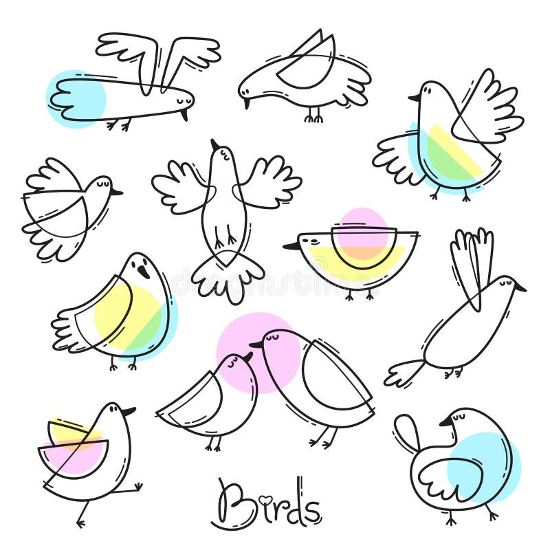Set Variety of Abstract Birds. Simple Line Design Stock Vector ...