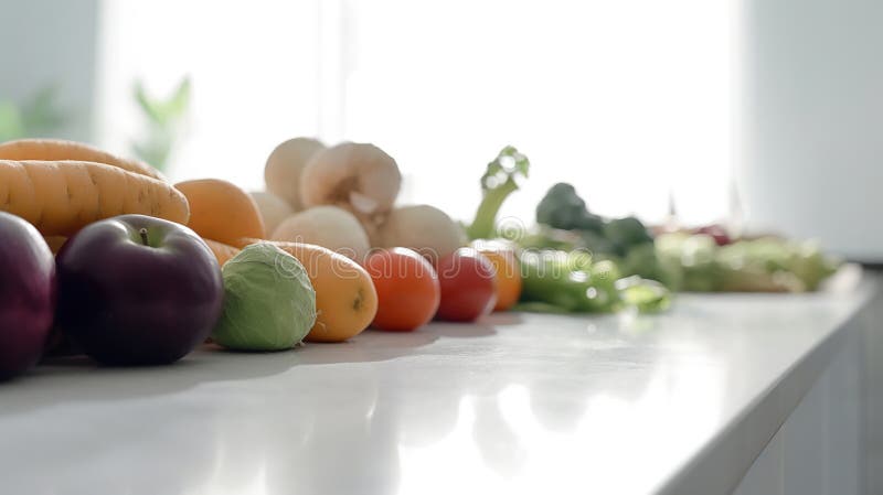Set of Variety Vegetable with Copy Space of Table, White Kitchen ...