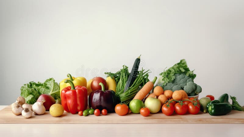 Set of Variety Vegetable with Copy Space of Table, White Kitchen ...