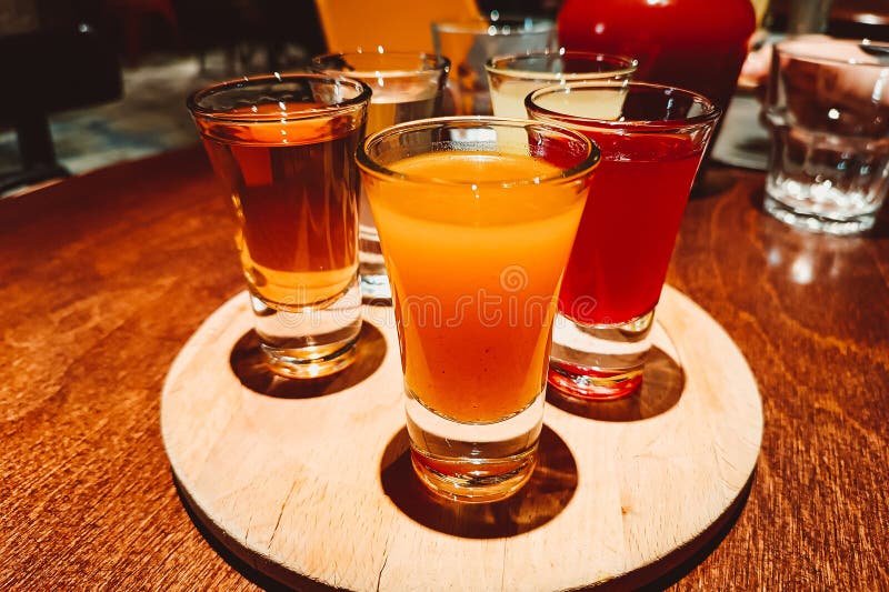 Set of Various Alcoholic Drinks on Table Stock Photo - Image of fruit ...