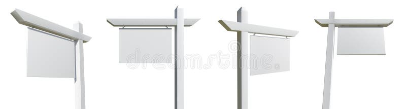 Set of Various Angled Blank Real Estate Sign Isolated on a White ...