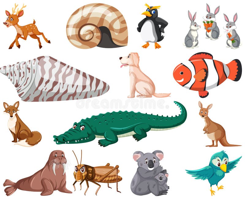 Set of Various Animals Cartoon Stock Vector - Illustration of drawing ...