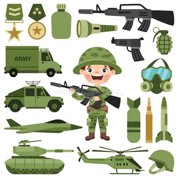 Set of Various Army Elements Stock Vector - Illustration of equipments ...