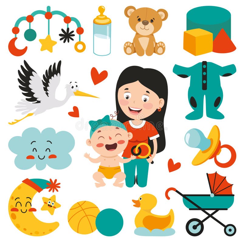 Set of Various Baby Elements Stock Vector - Illustration of family ...