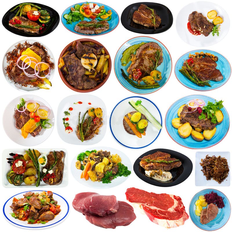Various Beef Steaks, Overhead Flat Lay Shot Stock Image - Image of ...