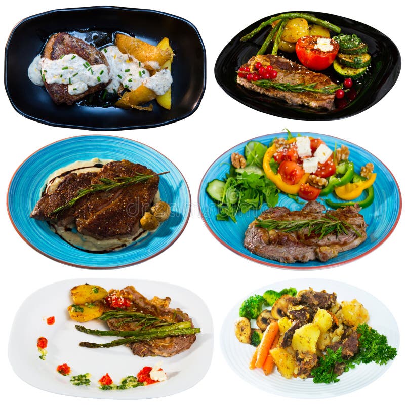 Set of various beef dishes stock image. Image of pieces - 274919361