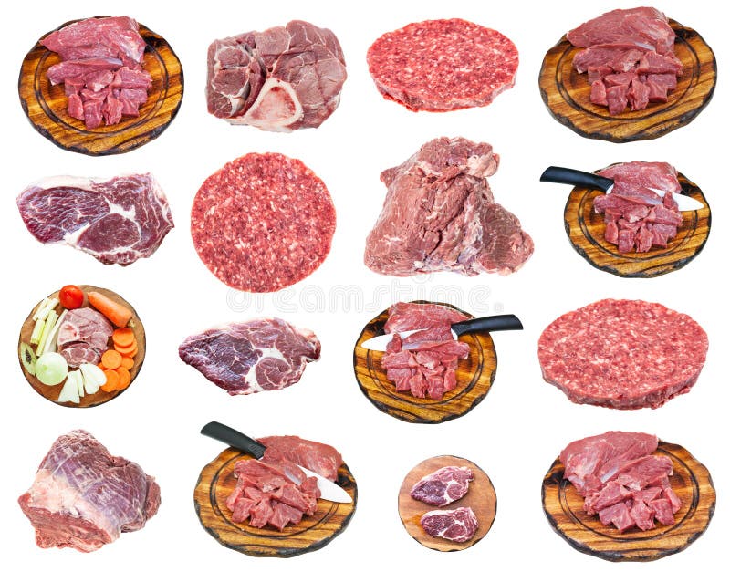 Set of Various Beef Meat Pieces Isolated on White Stock Image - Image ...