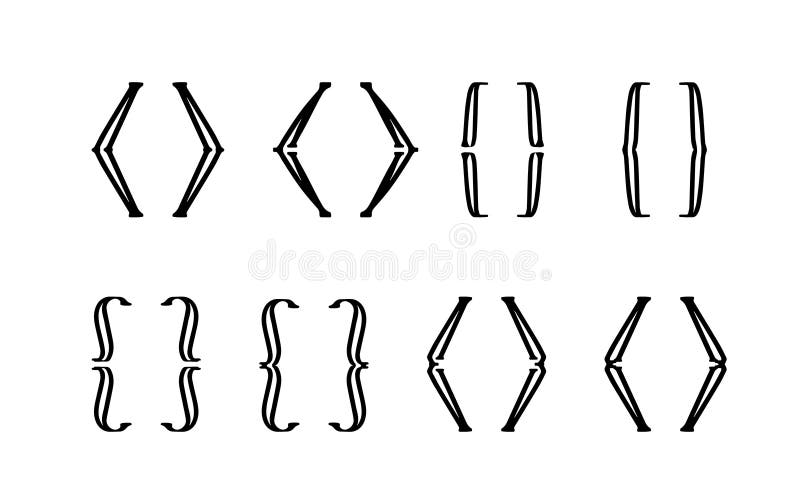 Black Curly Braces Set Vector Illustration Isolated on White Background ...