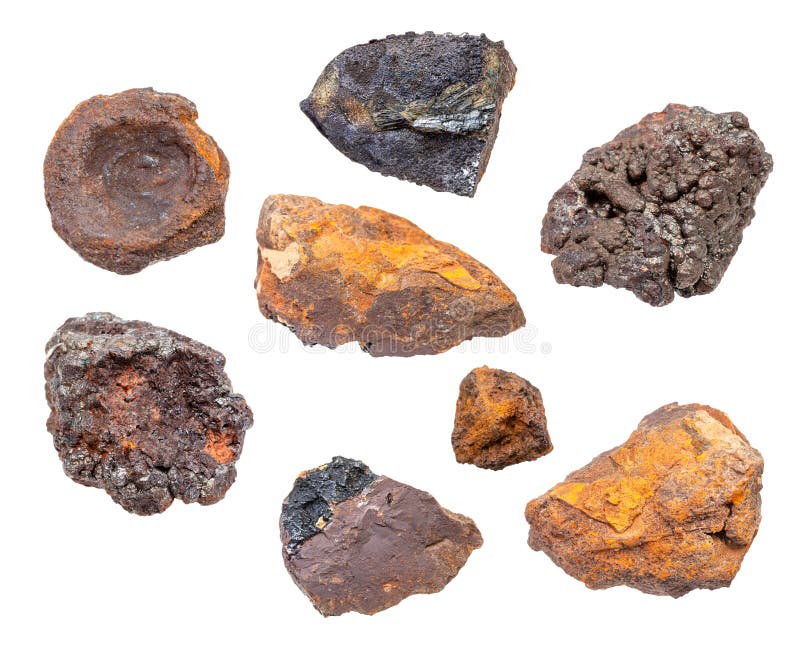 Set of Various Bog Iron Ores Isolated on White Stock Photo - Image of ...
