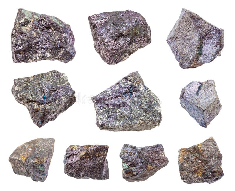 Set of Various Bornite Rocks Isolated on White Stock Image - Image of ...