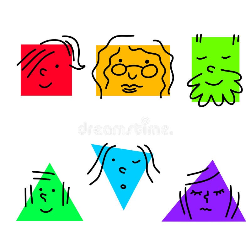 Set of Various Bright Basic Geometric Figures with Face Emotions. Stock ...