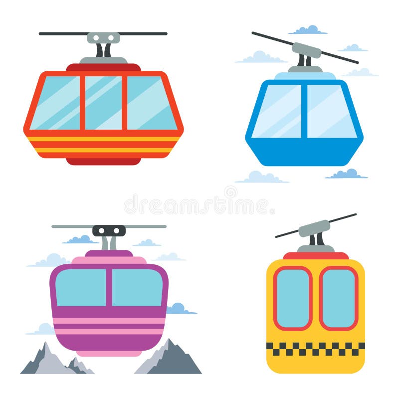 Set of Various Cable Cars stock vector. Illustration of flat - 374936286