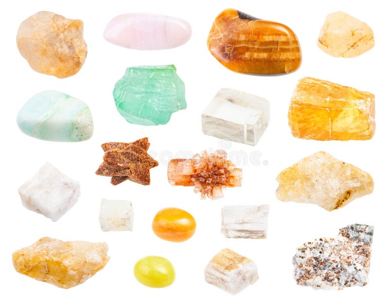 Set of Various Calcite Gemstones Isolated on White Stock Image - Image ...