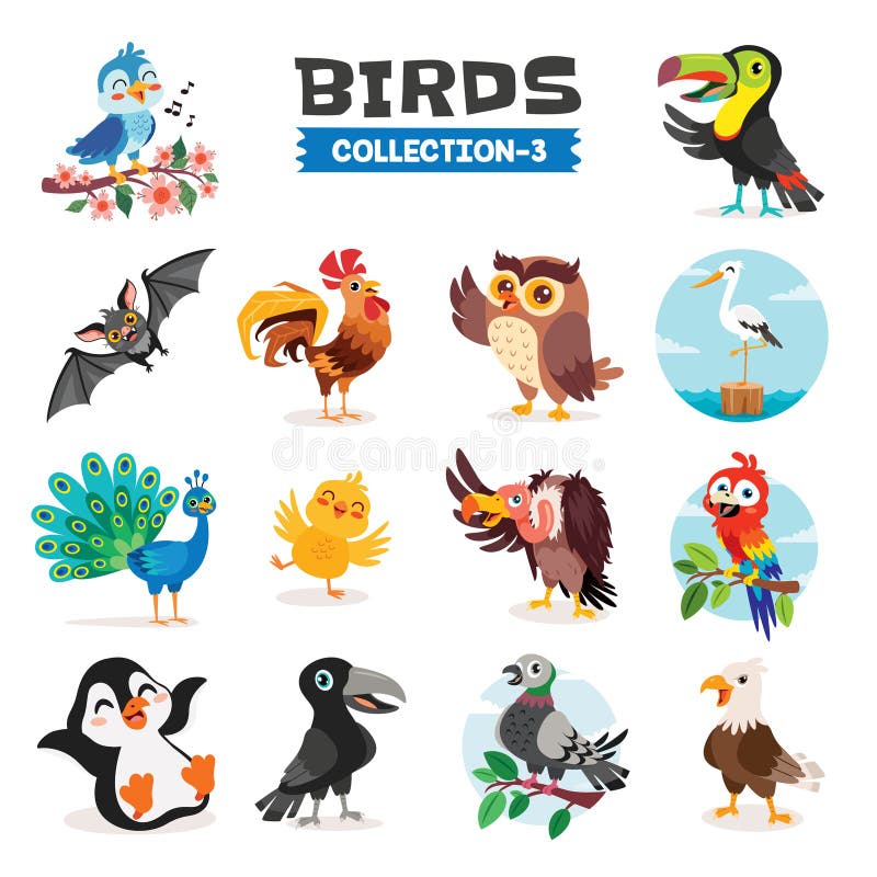 Set of Various Cartoon Birds Stock Illustration - Illustration of ...