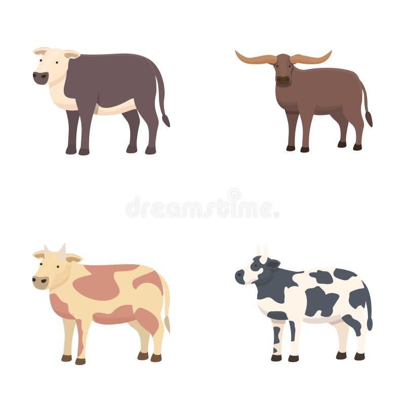 Set of Various Cartoon Cattle Breeds Stock Vector - Illustration of ...