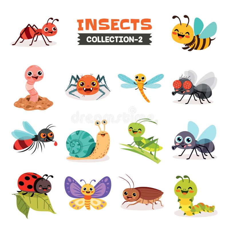 Set of Various Cartoon Insects Stock Illustration - Illustration of ...