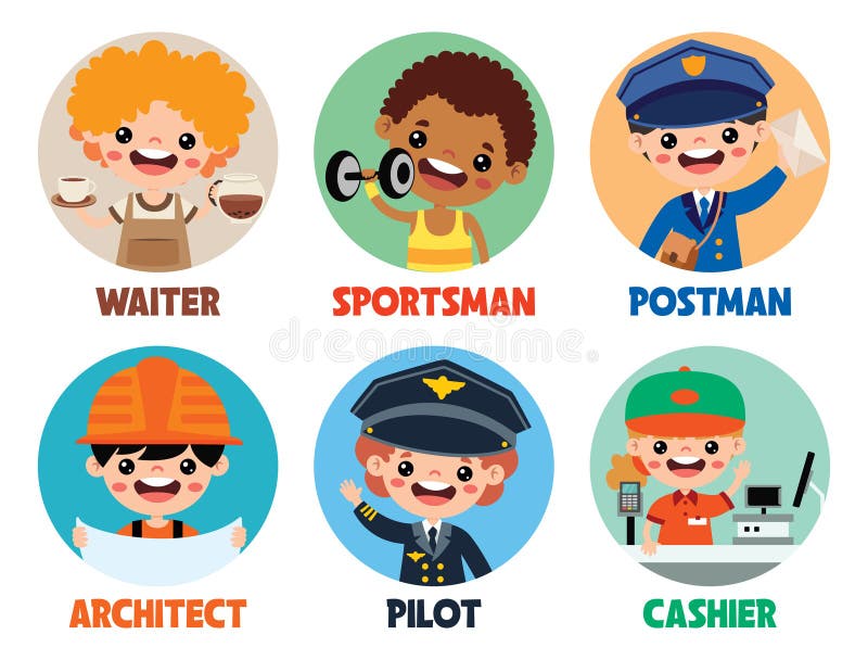 Set of Various Cartoon Professions Stock Illustration - Illustration of ...