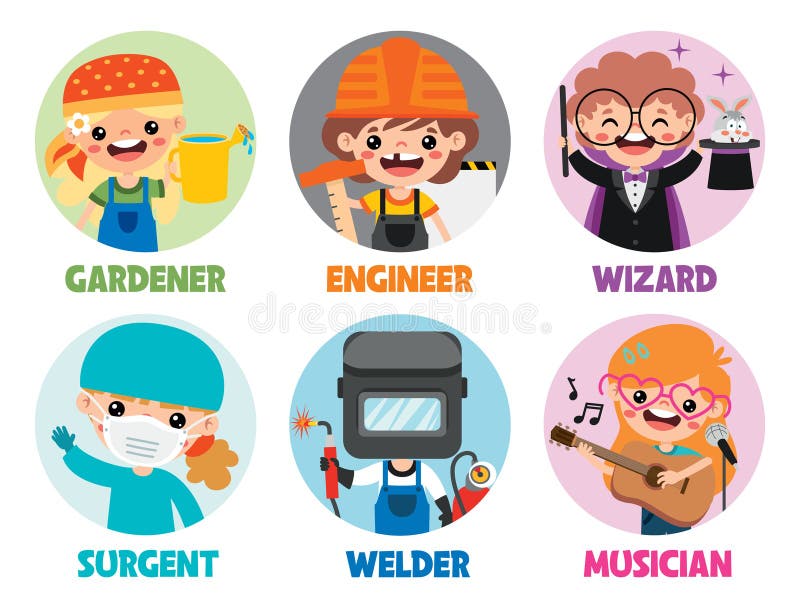Set of Various Cartoon Professions Stock Illustration - Illustration of ...