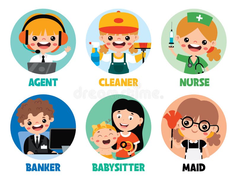 Set of Various Cartoon Professions Stock Illustration - Illustration of ...