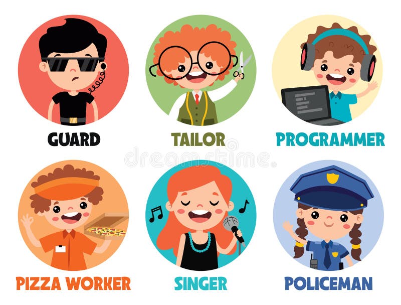 Set of Various Cartoon Professions Stock Illustration - Illustration of ...