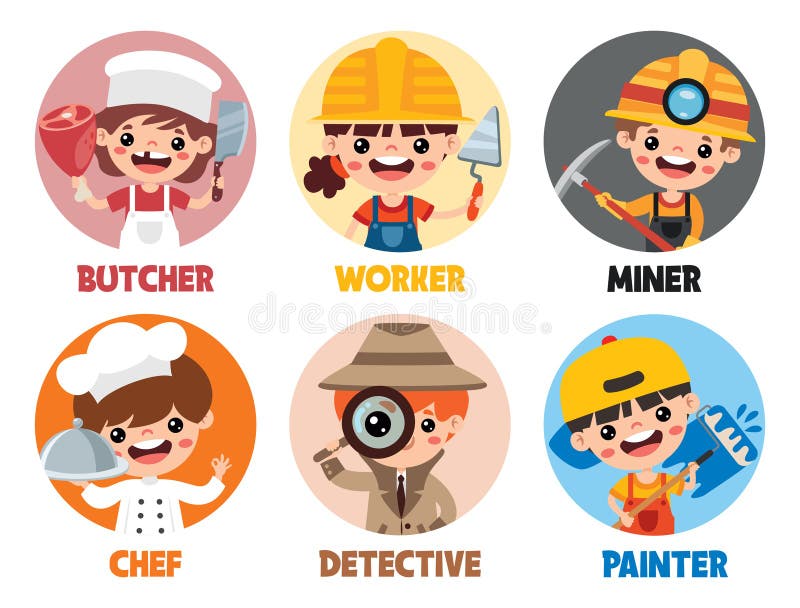 Set of Various Cartoon Professions Stock Illustration - Illustration of ...