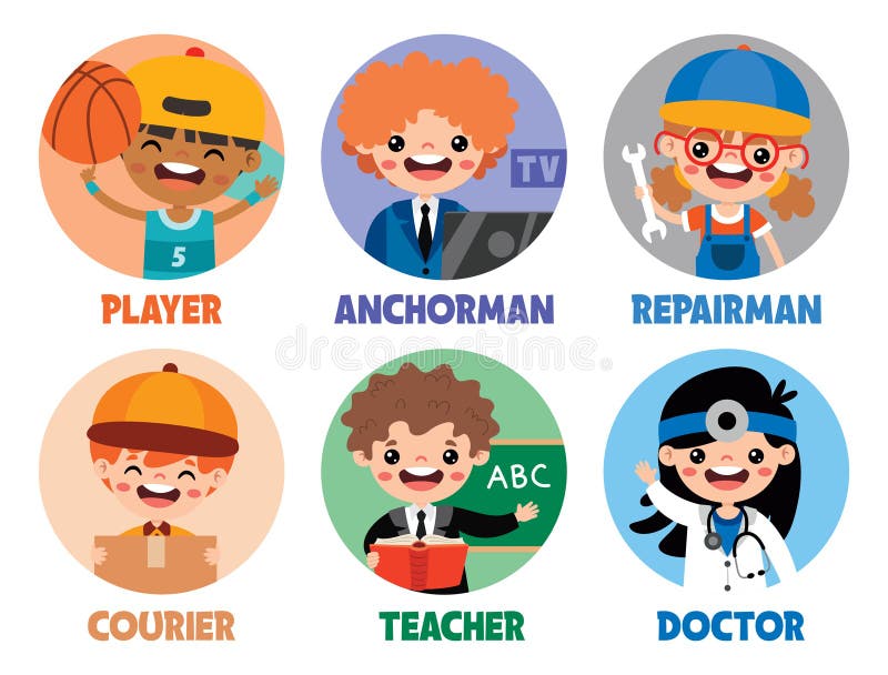 Set of Various Cartoon Professions Stock Illustration - Illustration of ...