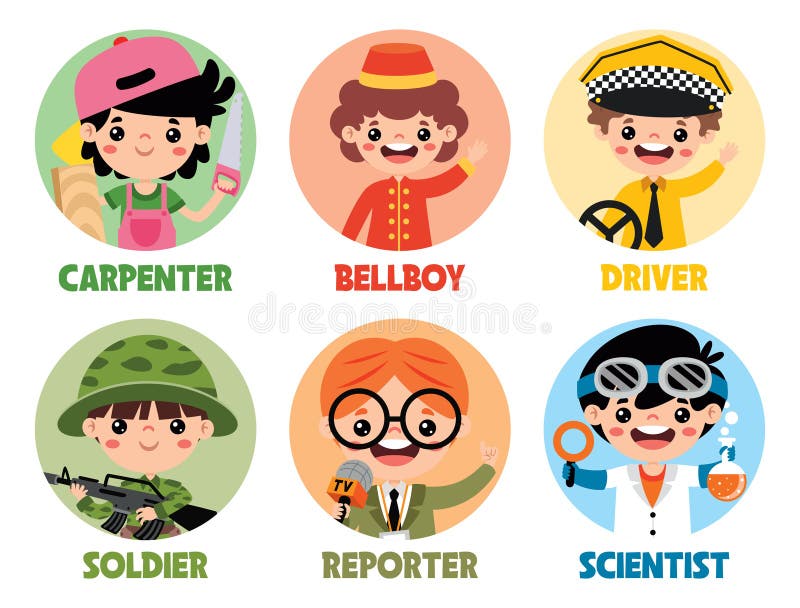 Set of Various Cartoon Professions Stock Illustration - Illustration of ...