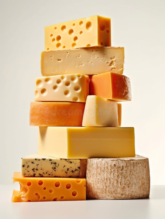 Set of Various Cheeses. Stack of Cheeses Stock Illustration ...