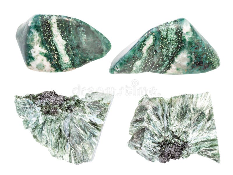 Set of Various Chlorite Rocks Isolated on White Stock Photo - Image of ...