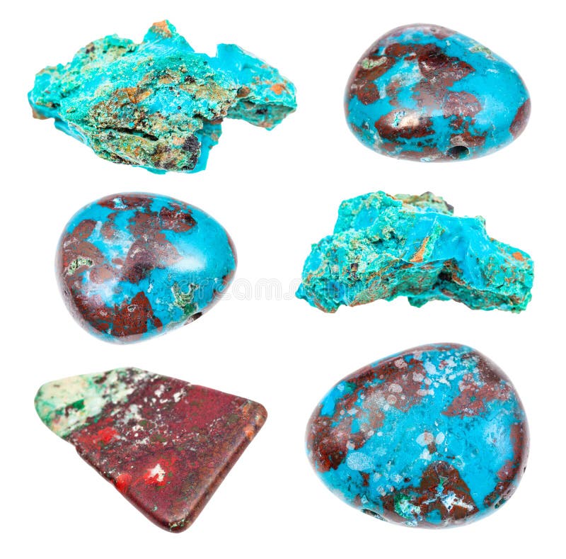 Set of Various Chrysocolla Gemstones Isolated Stock Image - Image of ...