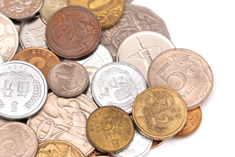 Set of Various Coins from Around the World Stock Image - Image of gold ...