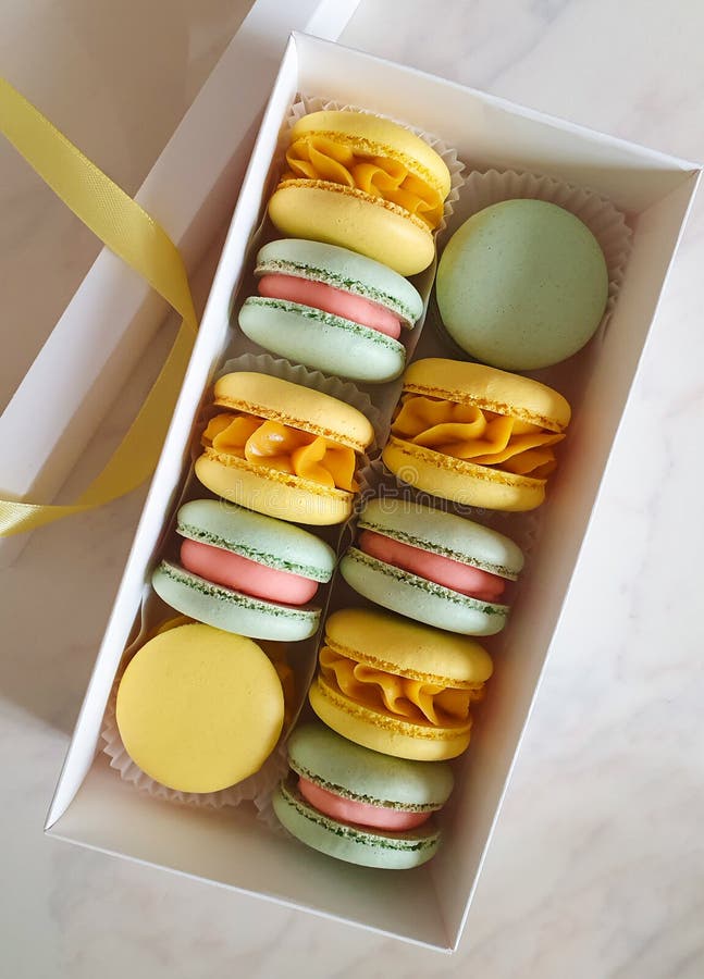 Set of Various Colored Macarons and Gift Boxes with Ribbon Stock Image ...