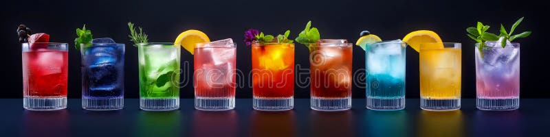 Set of Various Colorful Cocktails. Cocktail Bar Banner Stock ...