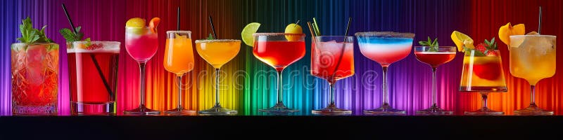 Set of Various Colorful Cocktails. Cocktail Bar Banner Stock ...