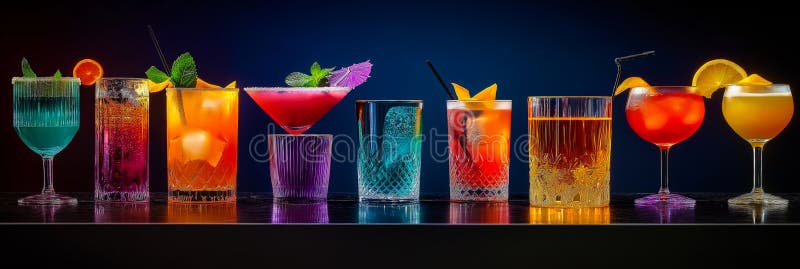 Set of Various Colorful Cocktails. Cocktail Bar Banner Stock ...