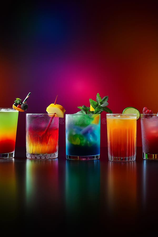 Set of Various Colorful Cocktails. Cocktail Bar Banner Stock ...