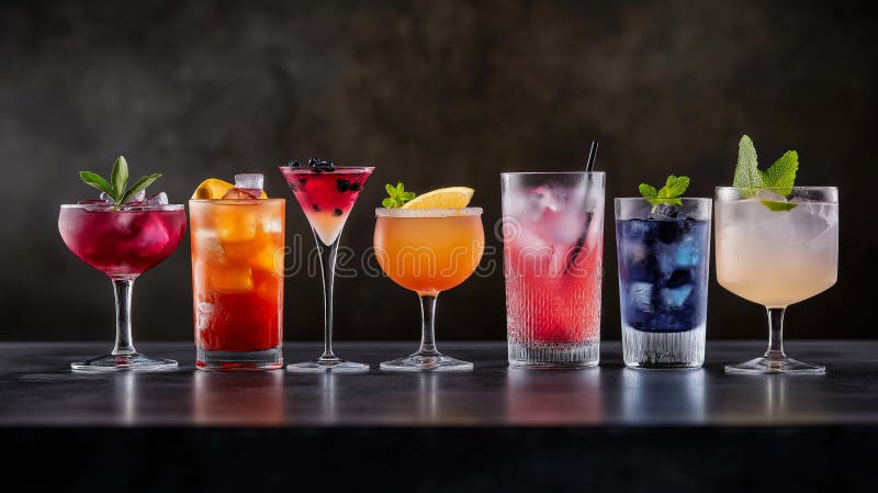 Set of Various Colorful Cocktails. Cocktail Bar Banner Stock ...