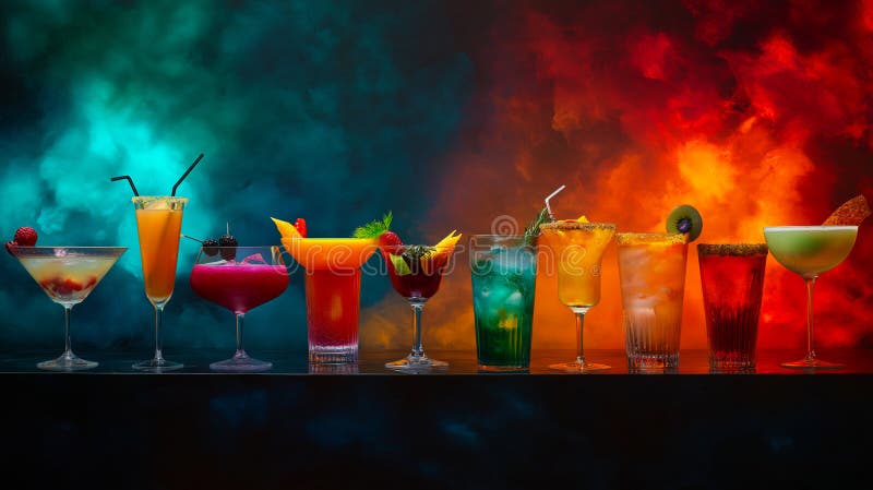 Set of Various Colorful Cocktails. Cocktail Bar Banner Stock ...