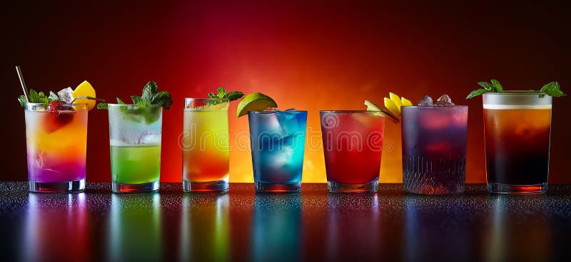 Set of Various Colorful Cocktails. Cocktail Bar Banner Stock ...