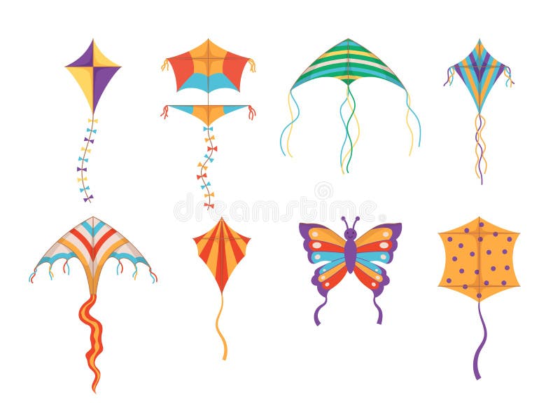 Set of Types of Kites with Names Isolated on White Background. Multi ...